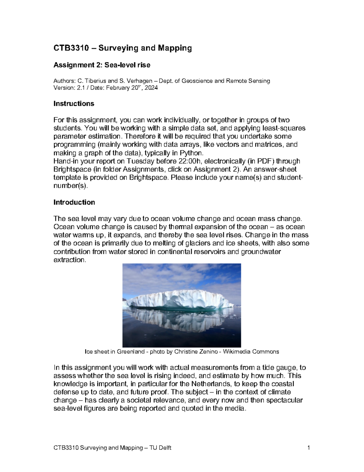 CTB3310 Sealevel assignment 2024 - CTB3310 – Surveying and Mapping Assignment 2 : Sea-level rise ...