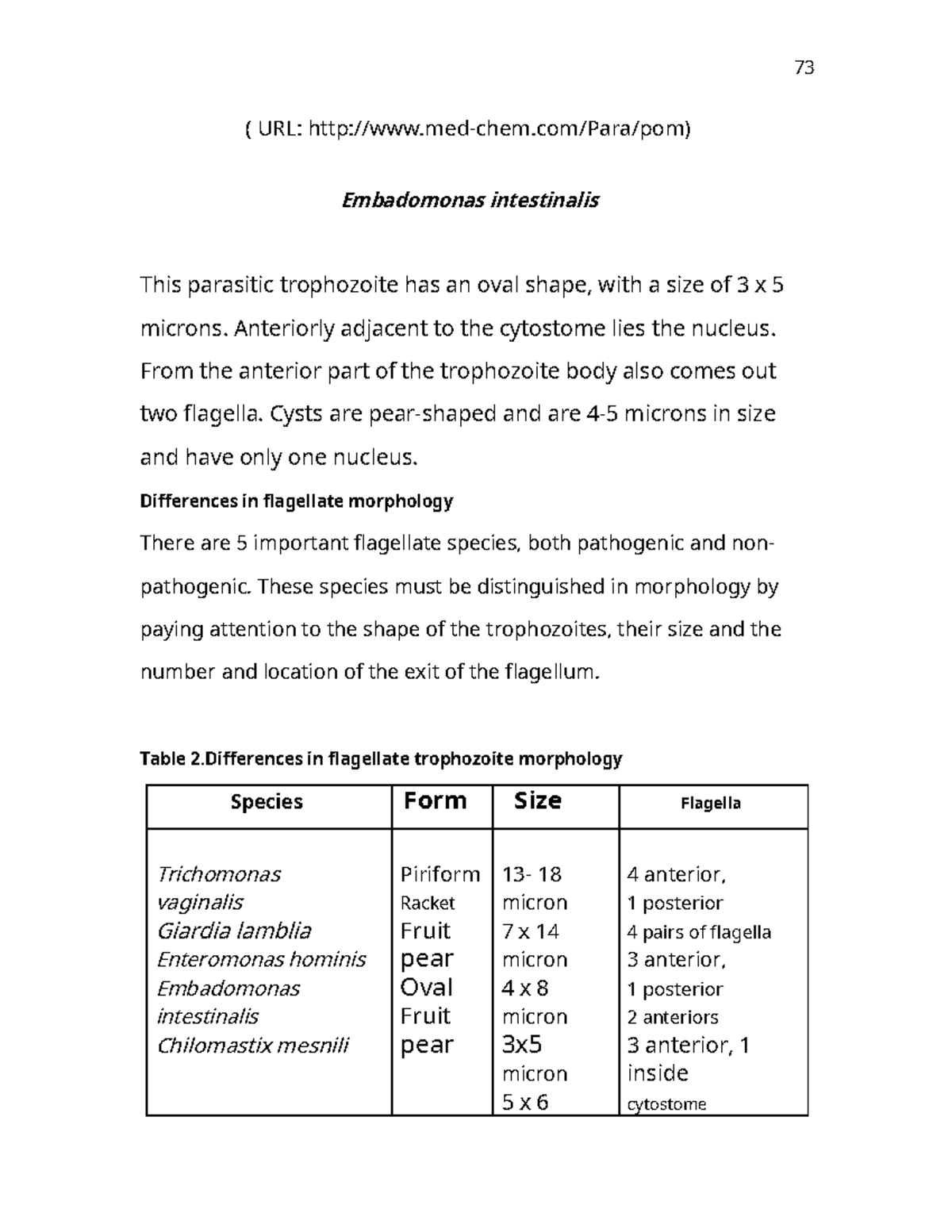 Medical - Science Parasitology 73-81 - ( URL: med-chem/Para/pom ...