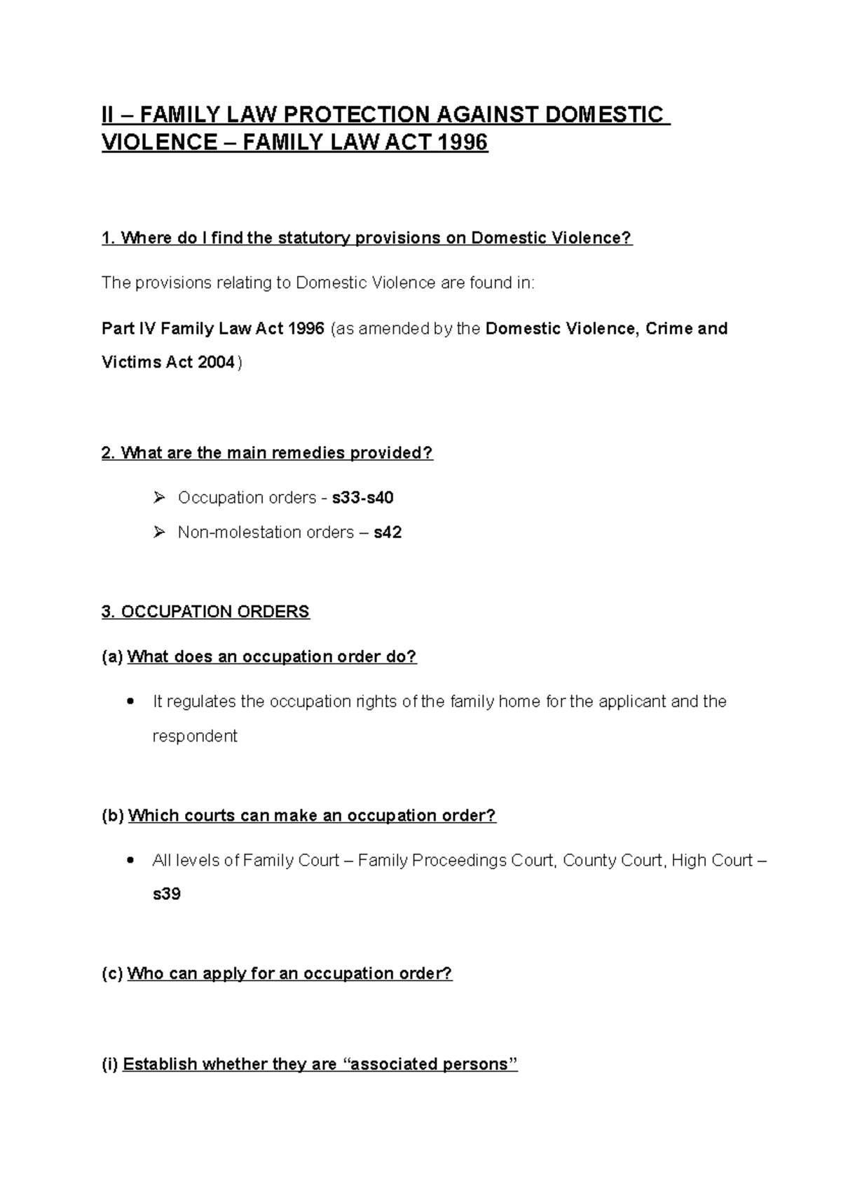 Statutory provisions - Notes - II – FAMILY LAW PROTECTION AGAINST ...