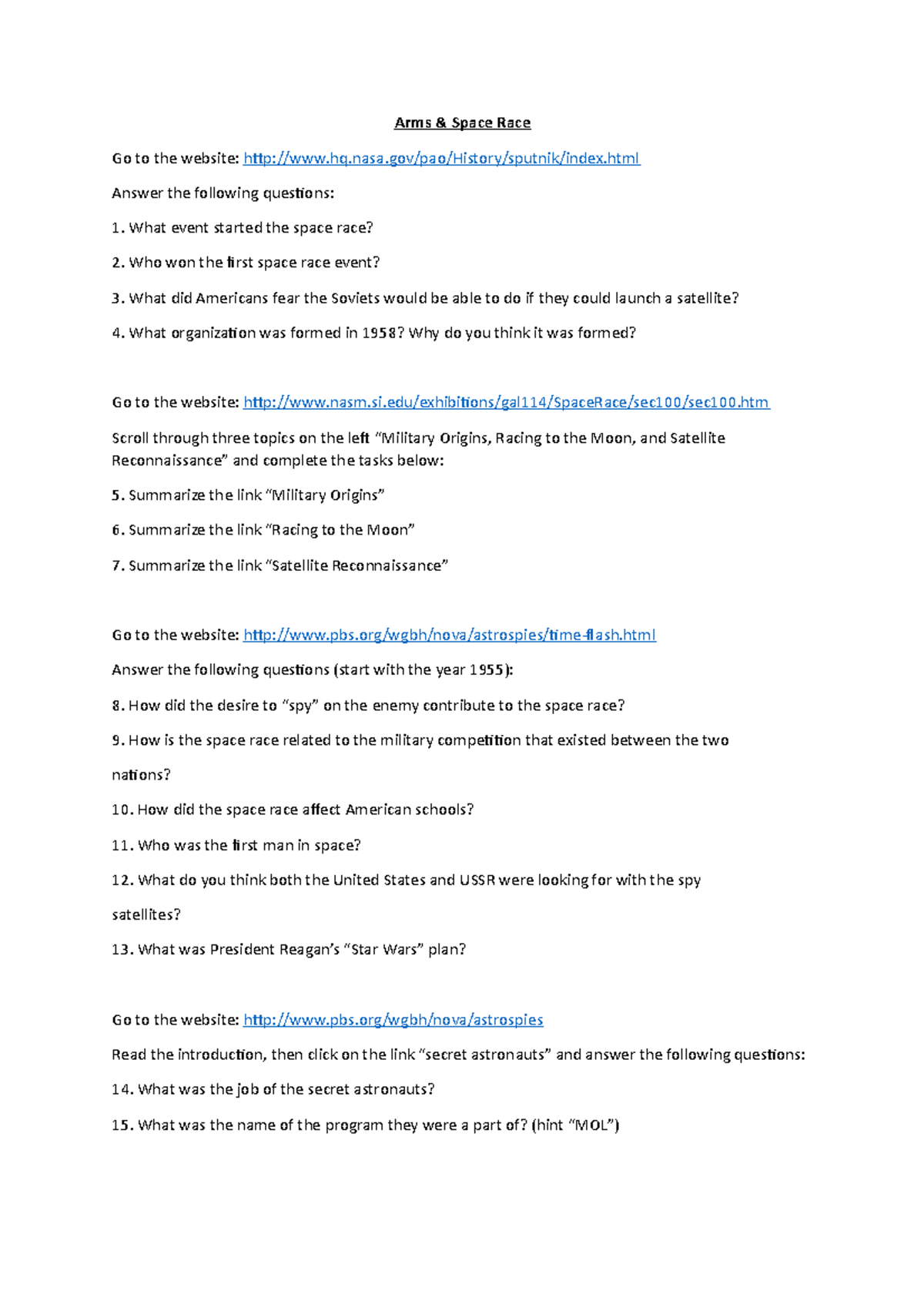 Arms Race and Space Race - Arms & Space Race Go to the website: - Studocu