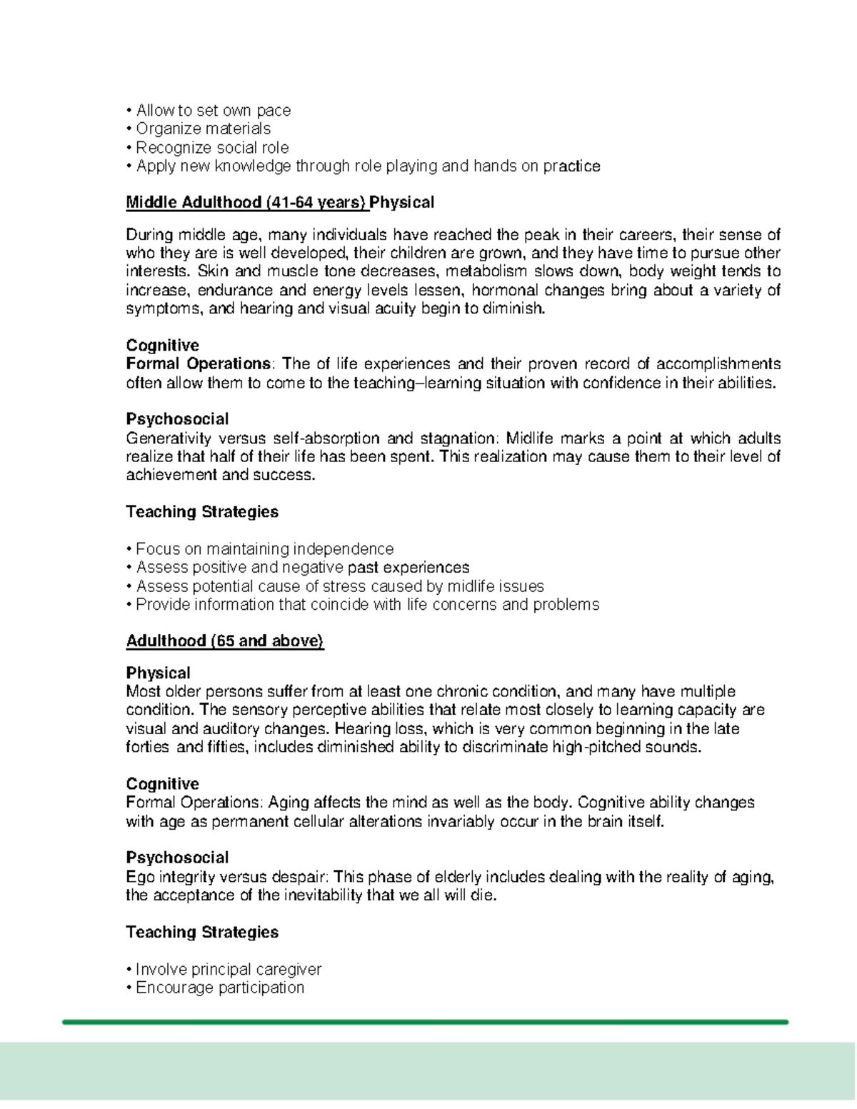 Formal Operations - Allow to set own pace Organize materials Recognize ...