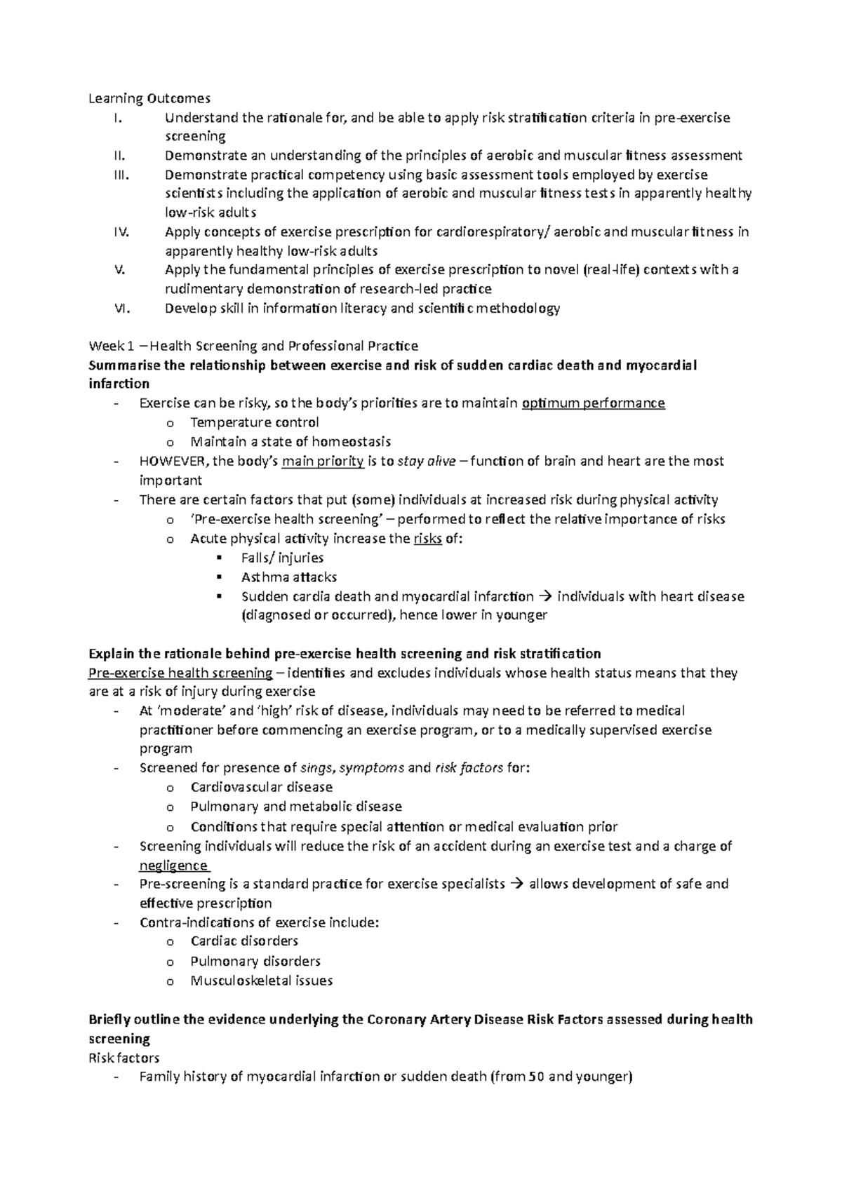 EXSS notes - Summary Fundamentals of Exercise Science - Learning ...