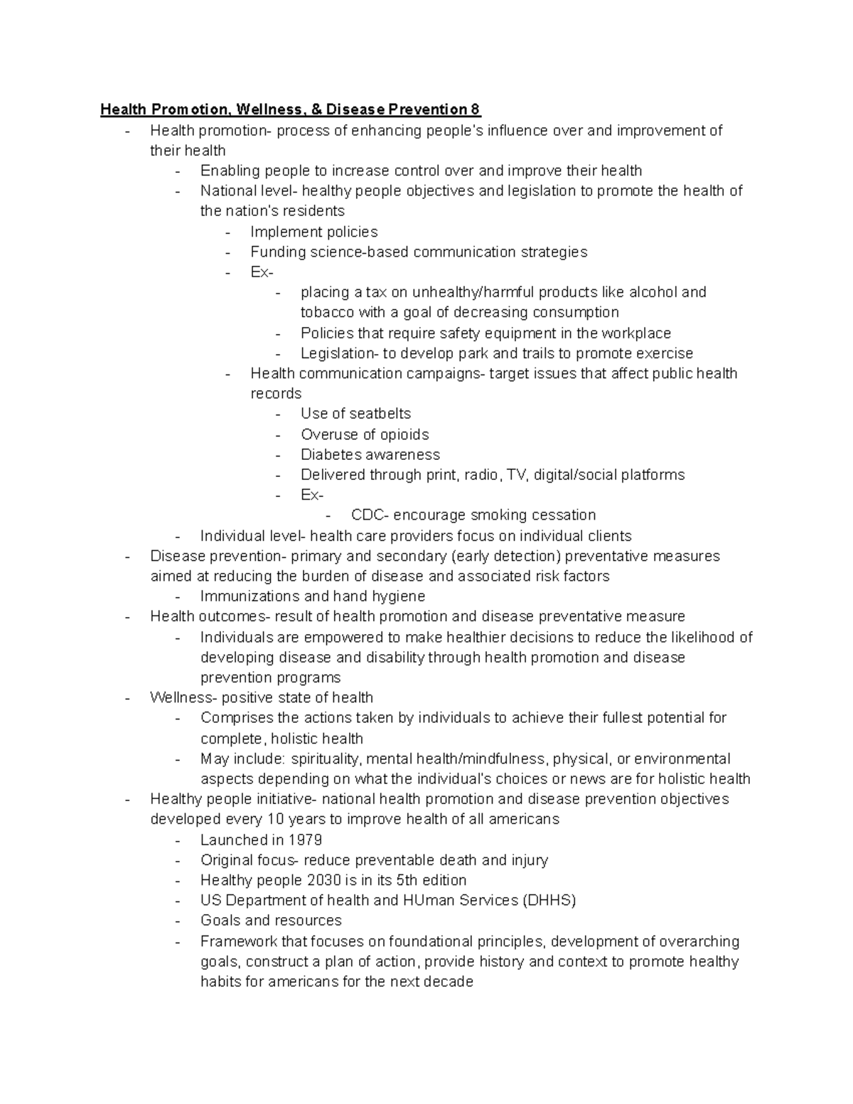 Basics exam 4 - Study guide - Health Promotion, Wellness, & Disease ...