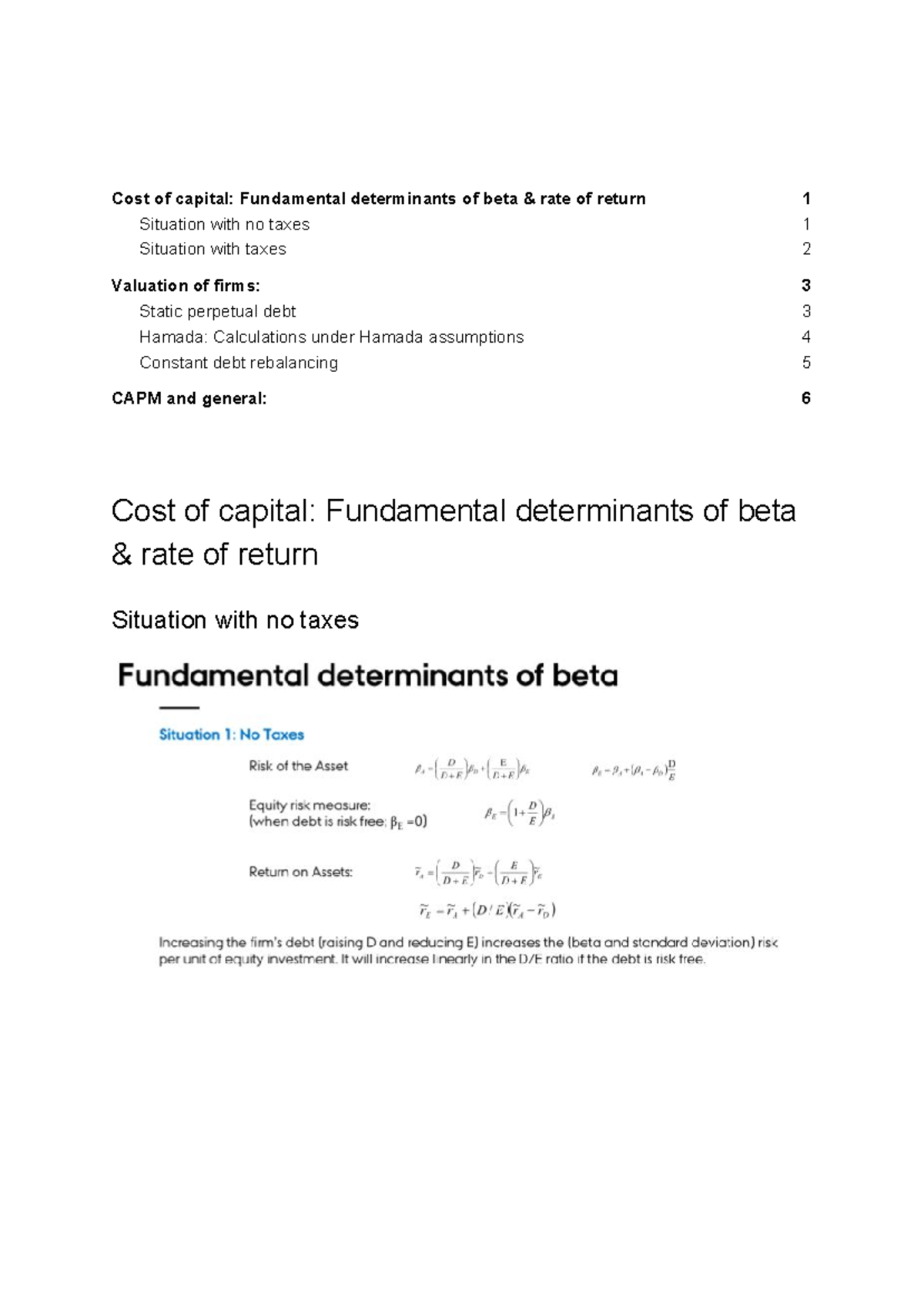 Calculation of cost of capital and beta in different scenarios - Cost ...