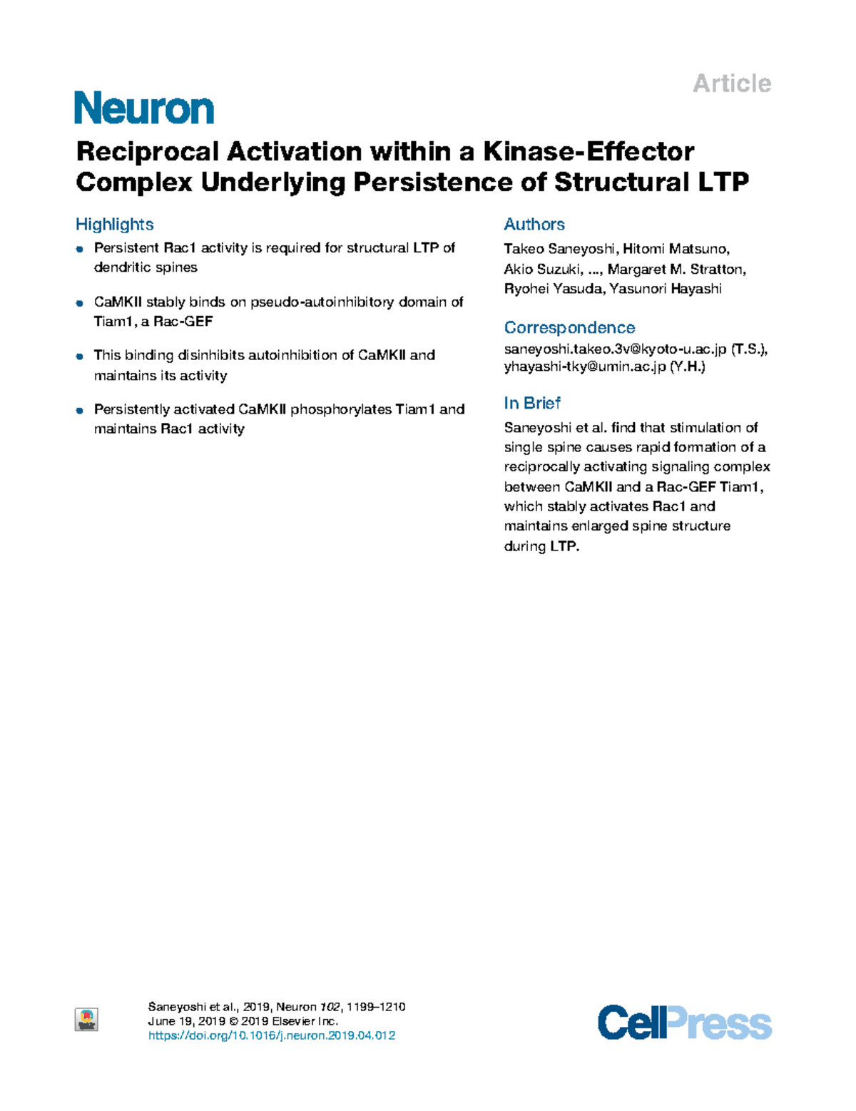 JC1 - paper - Article Reciprocal Activation within a Kinase-Effector ...