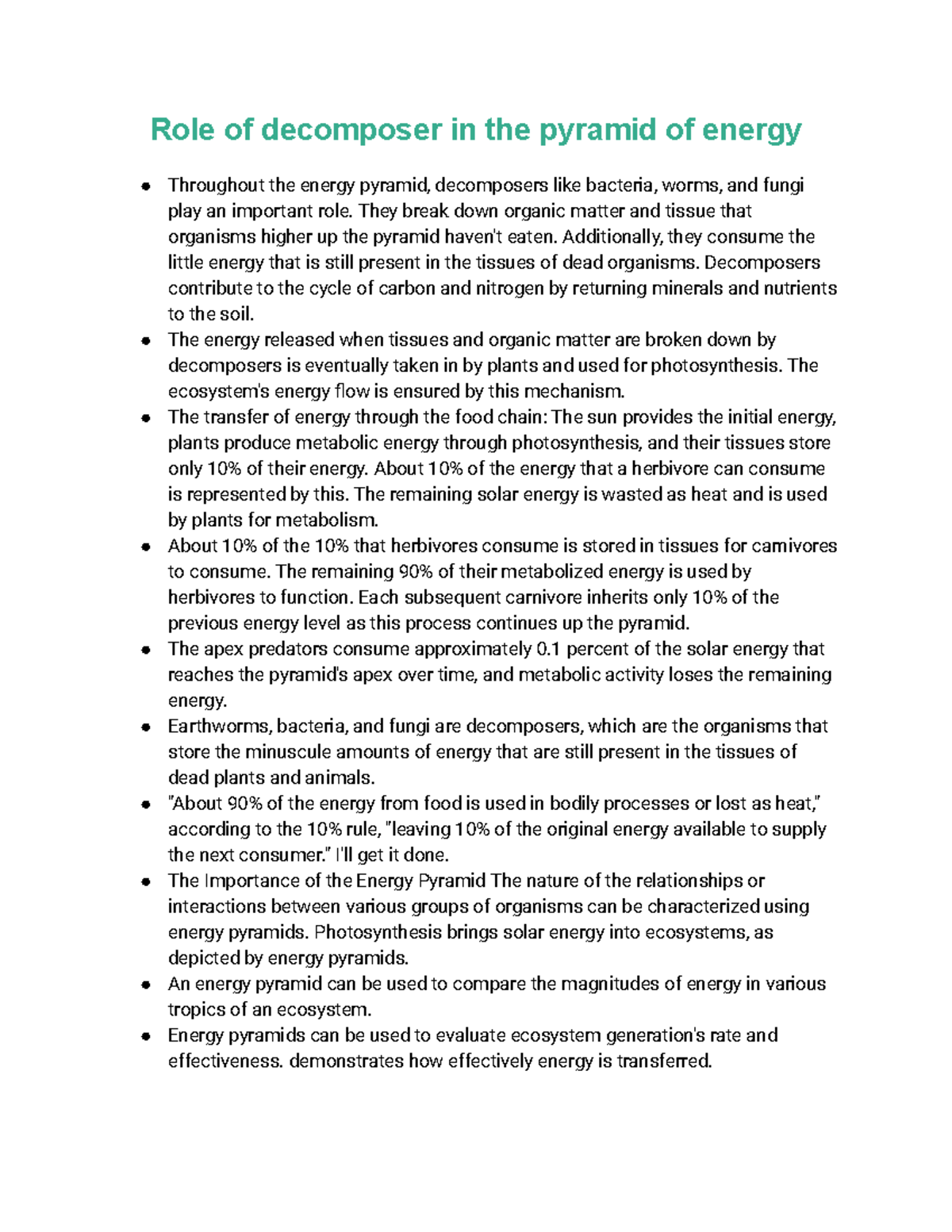 Role of decomposer in the pyramid of energy - They break down organic ...
