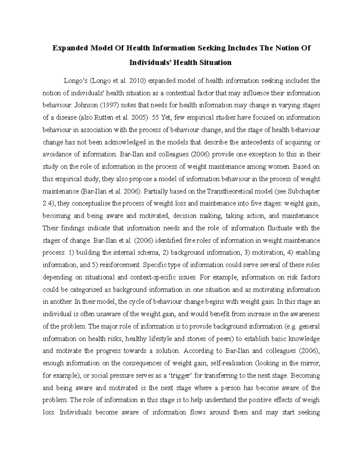 Expanded Model Of Health Information Seeking Includes The Notion Of ...