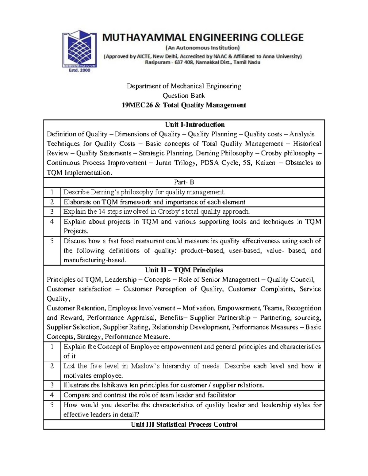 TQM-Question Bank - It contains important questions of total quality ...