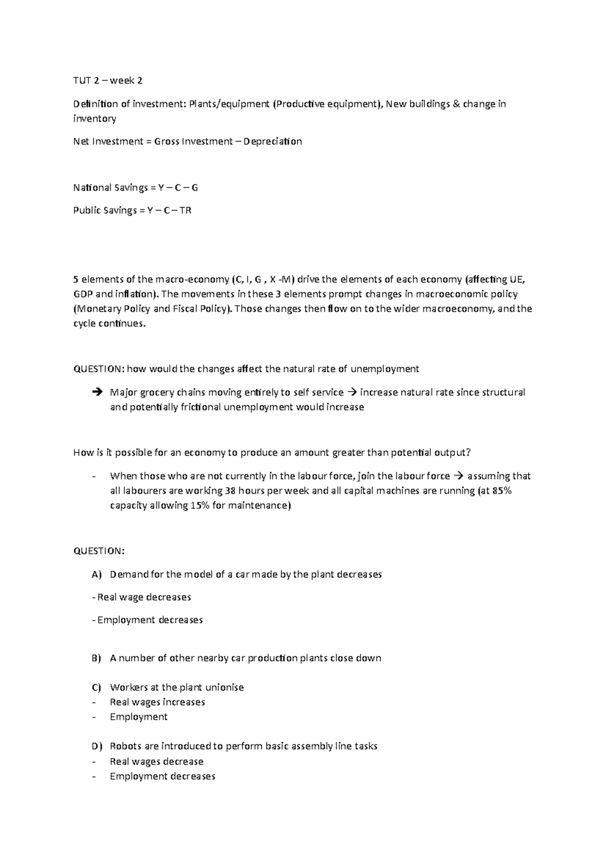 TUT 2 - Documented notes for ECON1203 tutorial no.2 - TUT 2 – week 2 ...