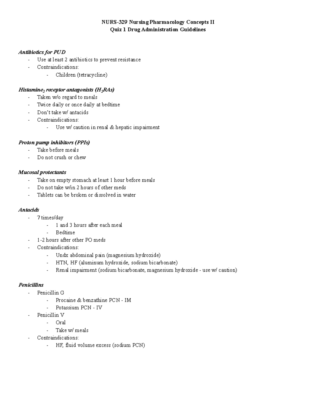 Quiz 1 Drug Administration - NURS-329 Nursing Pharmacology Concepts II ...