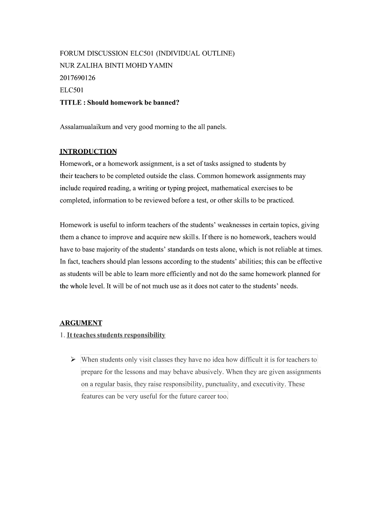 Forum for ctu and latihan semasa cuti - FORUM DISCUSSION ELC501 ...