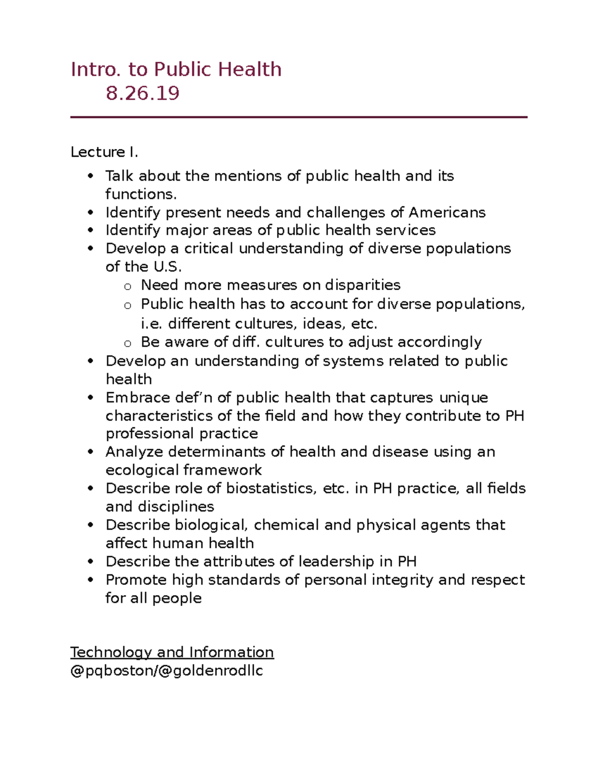 Lecture 1 -82619 - Intro. to Public Health 8. Lecture I. Talk about the ...