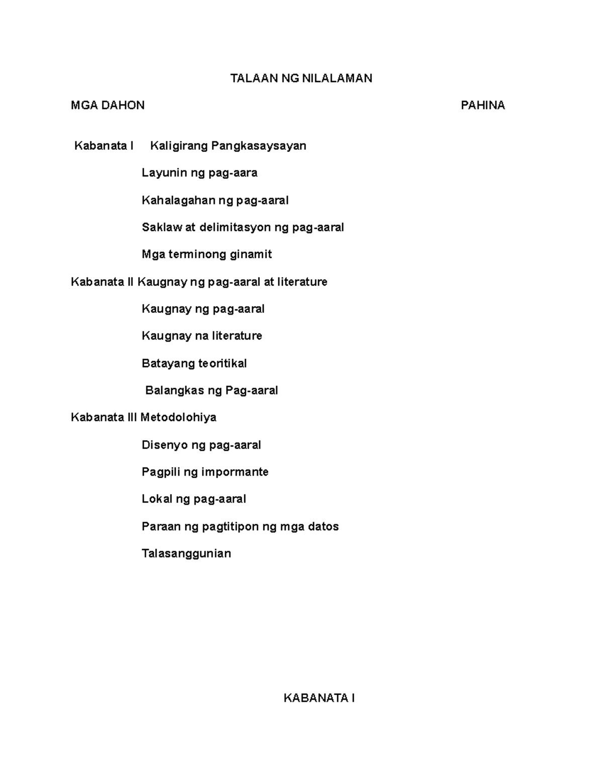 403421480 my outline 2 docx - TALAAN NG NILALAMAN MGA DAHON PAHINA ...