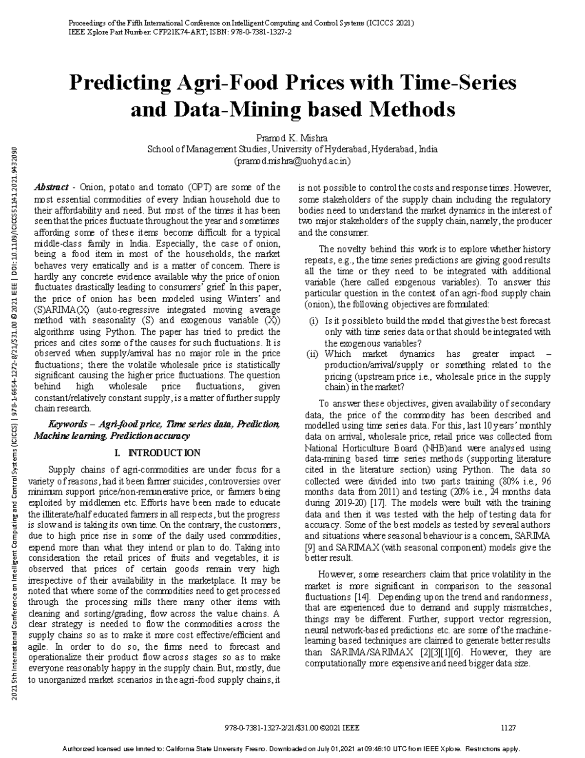 Onion reference paper - Predicting Agri-Food Prices with Time-Series ...
