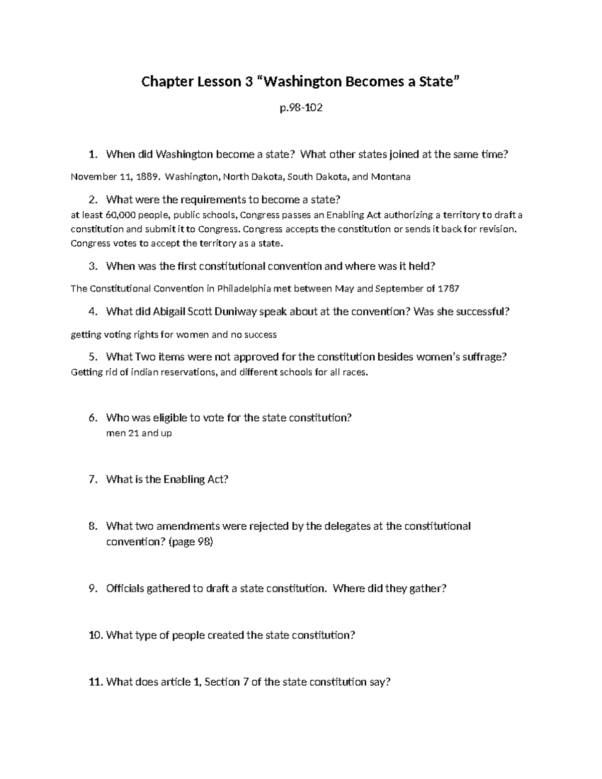 Gavin Pyle - Chapt. 4 section 3 Washington Becomes a State - Chapter ...