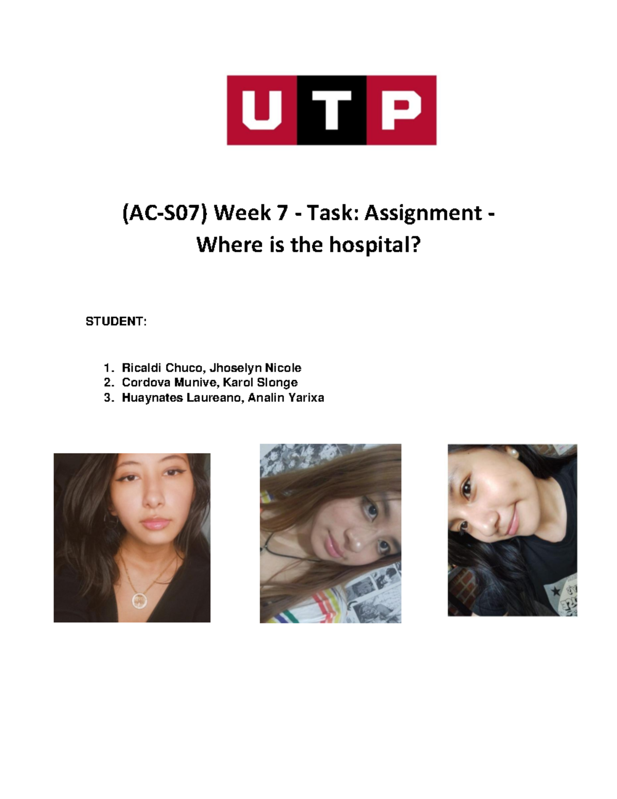 (AC-S07) Week 7 - aaaaa - Ingles II - (AC-S07) Week 7 - Task: Assignment - Where is the hospital ...