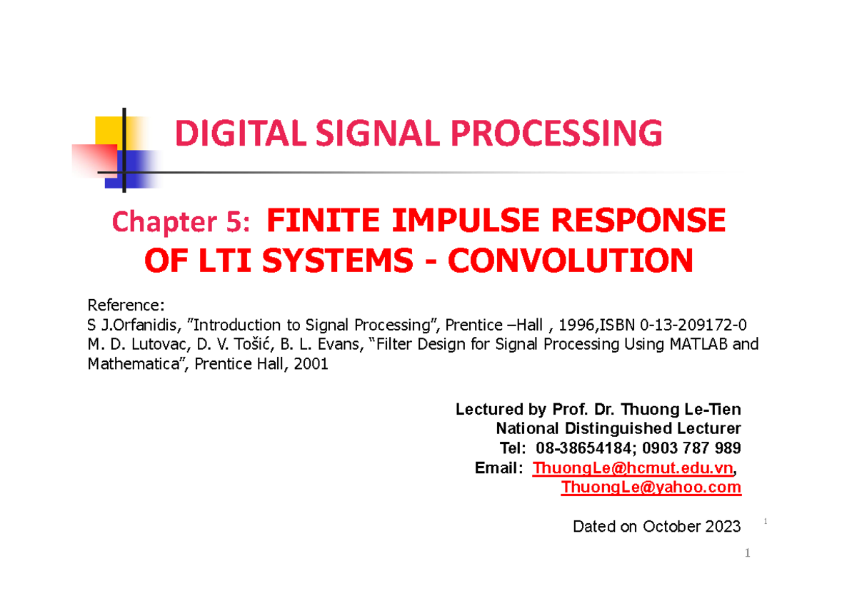Ch5- LTI-Conv2023 [Compatibility Mode] - DIGITAL SIGNAL PROCESSING Chapter 5: FINITE IMPULSE ...