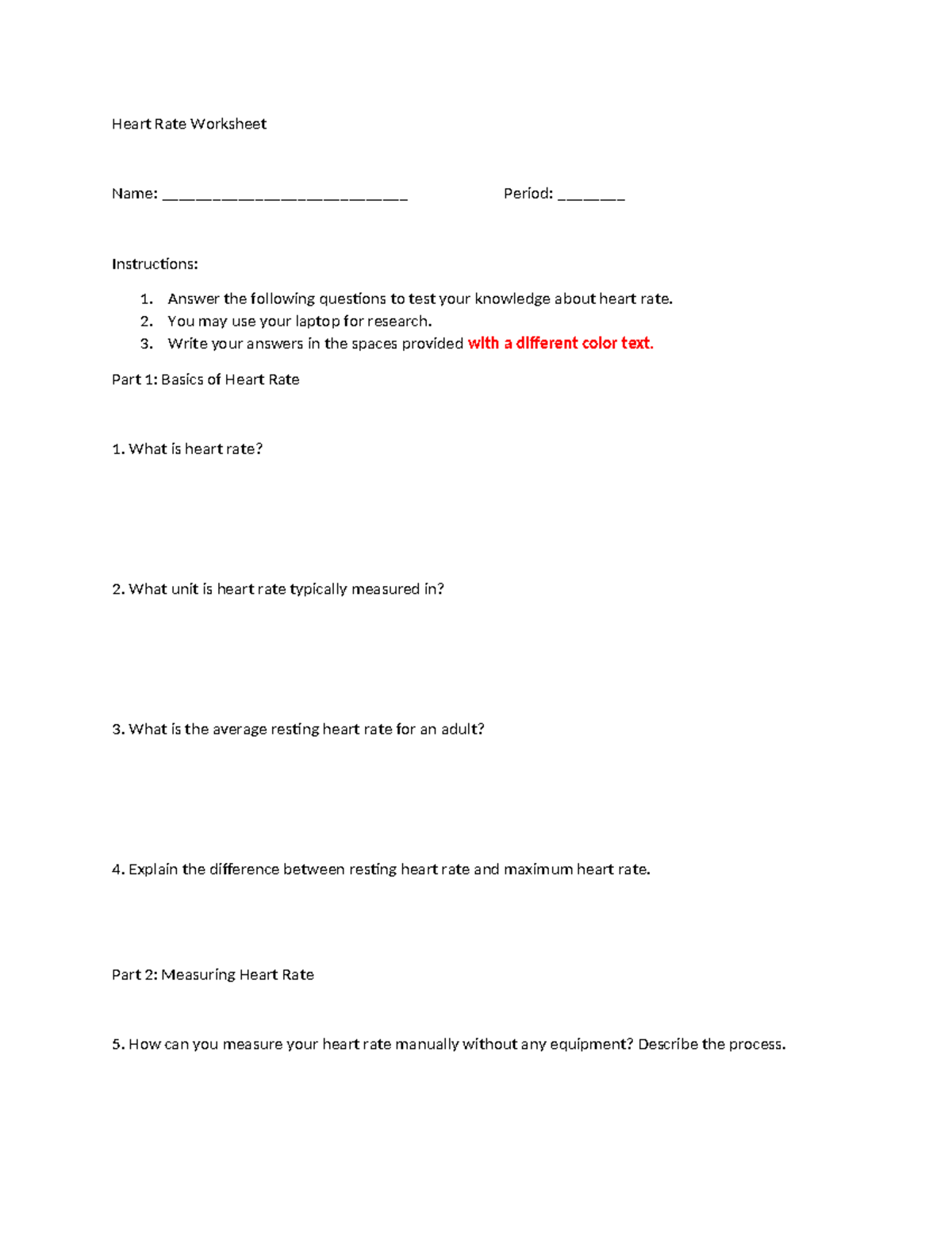 Heart Rate Worksheet-1 - Heart Rate Worksheet Name ...