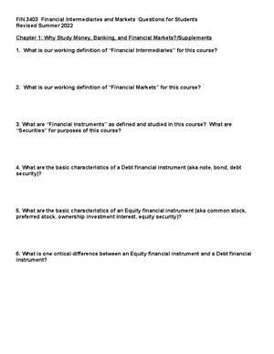 Chapter 4 Study Questions Without Answers Sum22 done - FIN 3403 ...