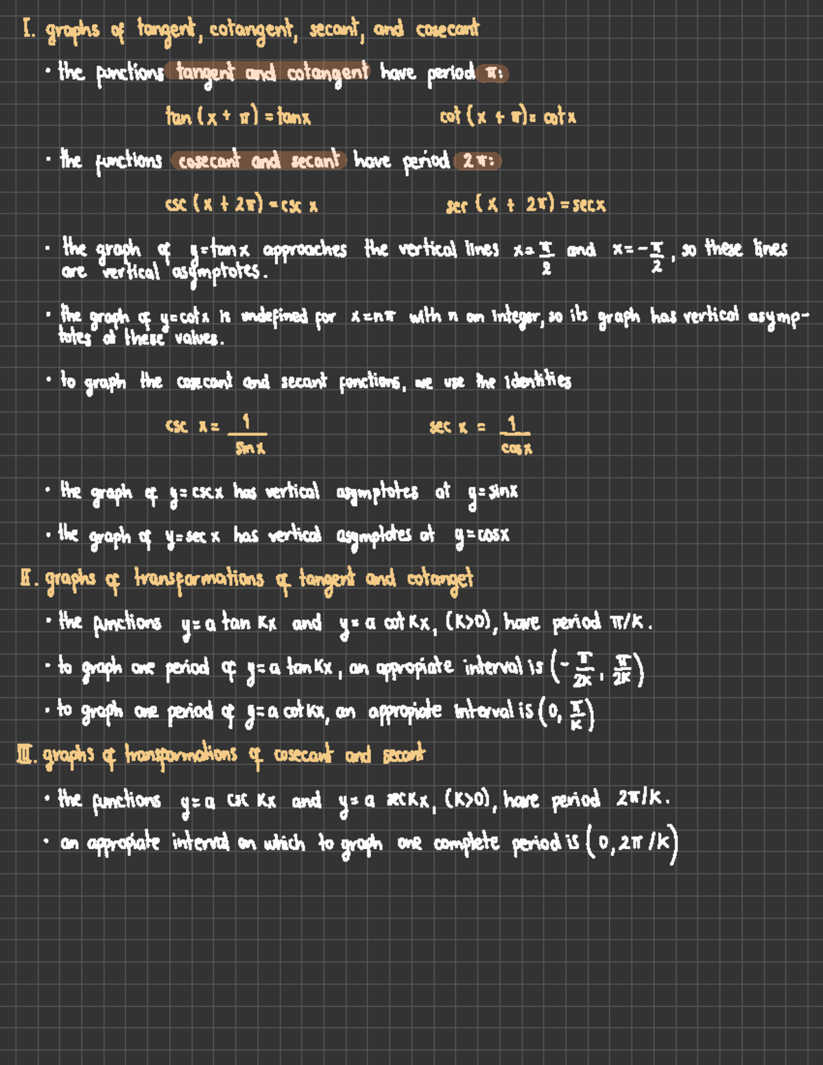 5.4 more trigonometric graphs - I. graphs oftangent, cotangent, secant ...
