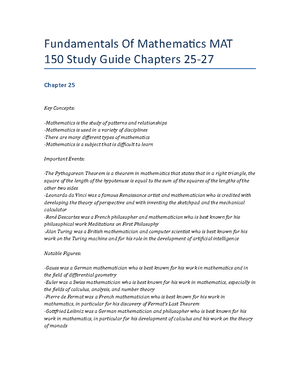 Fundamentals Of Mathematics MAT 150 Study Guide Chapters 4-6 -Numbers ...