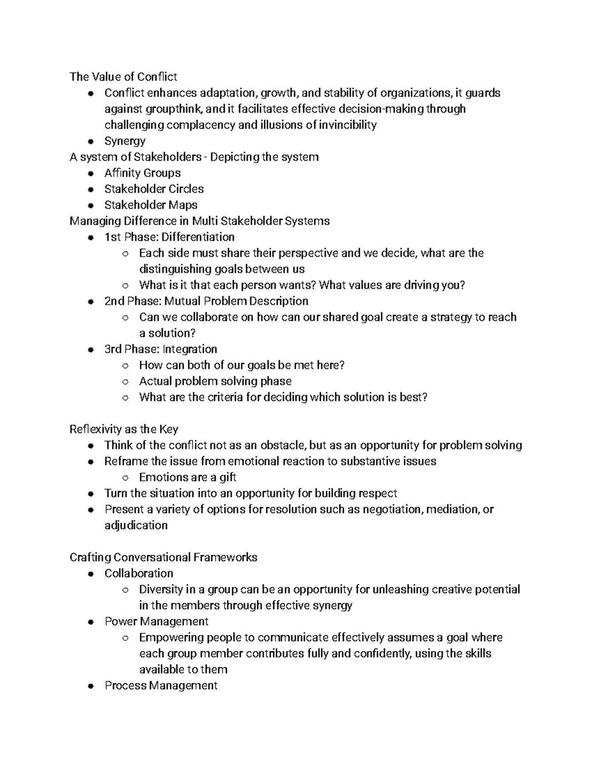 SPCM 436 conflict management notes post-midterm - The Value of Conflict ...