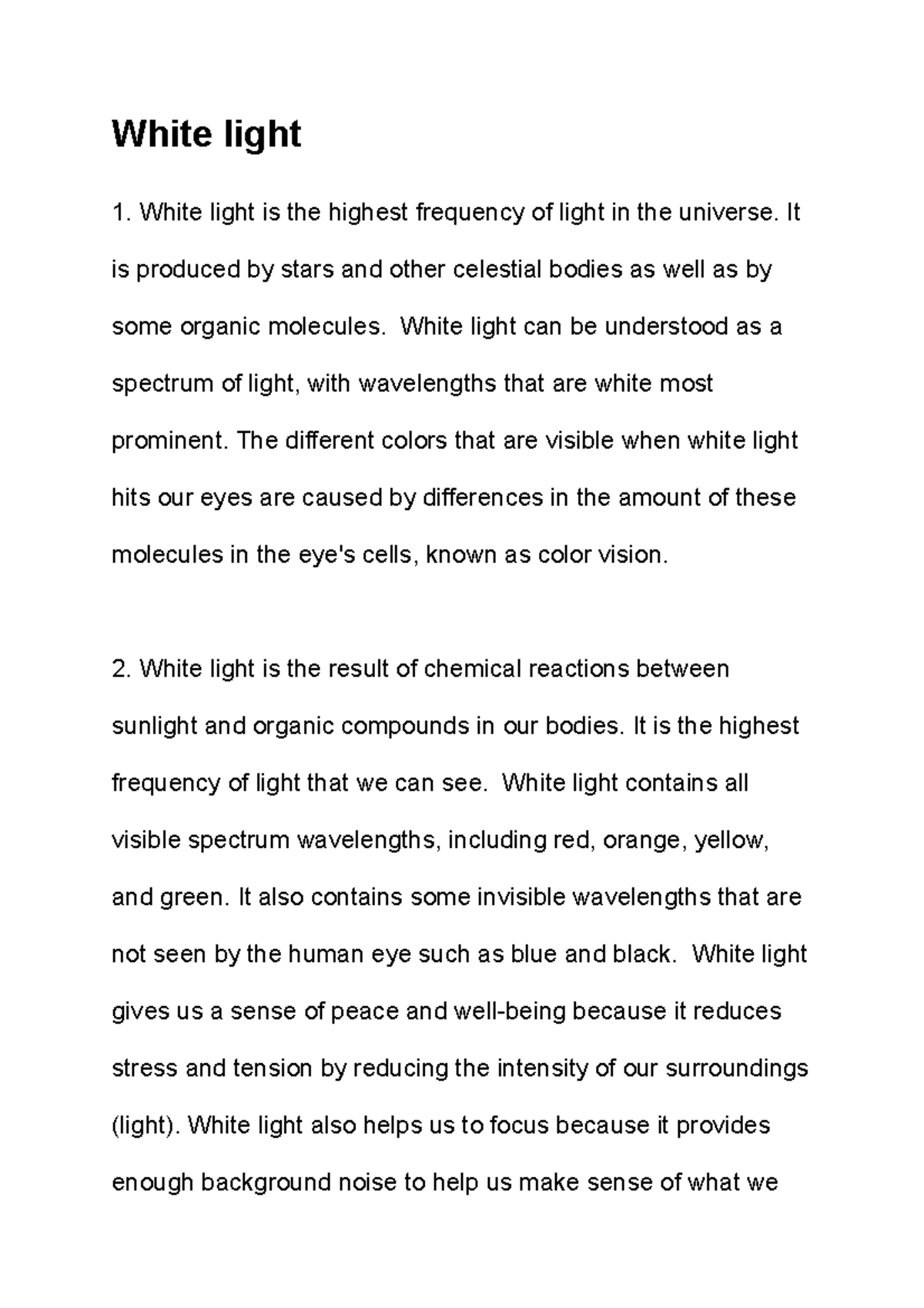 White light - Notes - White light White light is the highest frequency ...