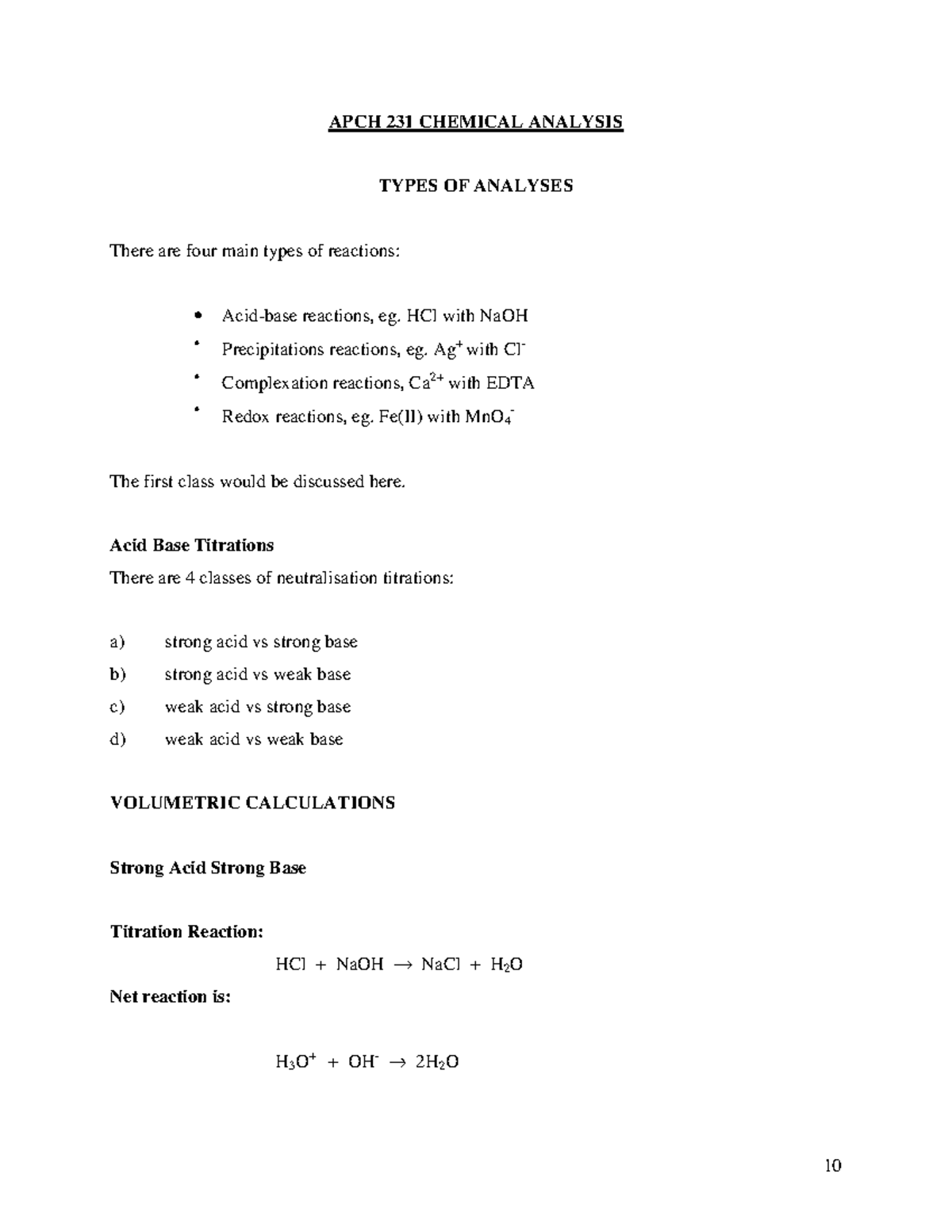 Types of Analyses - Lecture notes 13 - APCH 231 CHEMICAL ANALYSIS TYPES ...