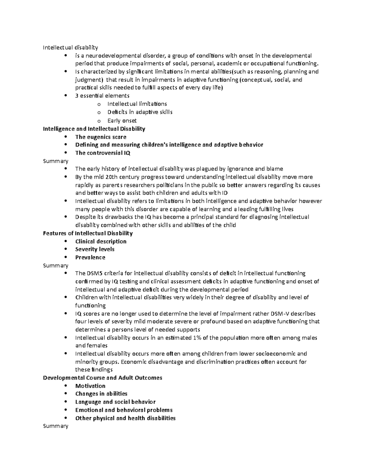 Chatper 5 Childhood Psychopathology - Intellectual disability is a ...
