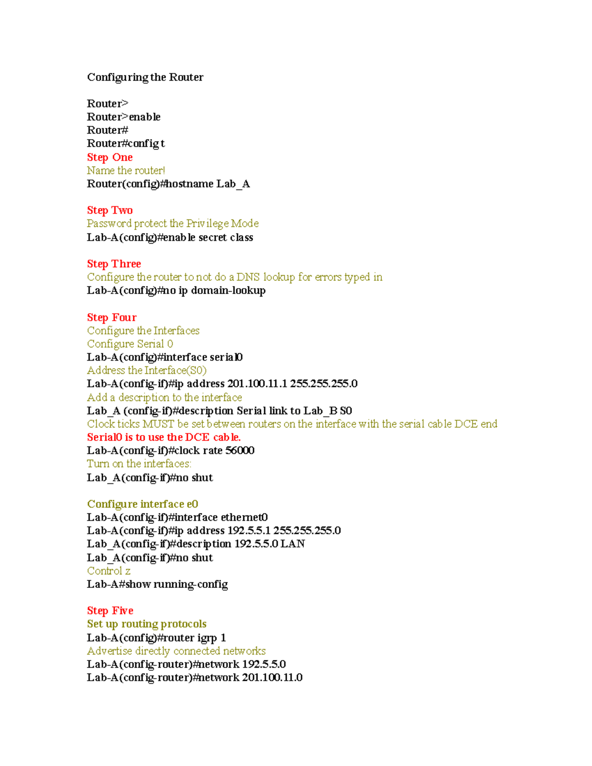 Lecture notes, lecture 1 - how to configure router - Configuring the ...