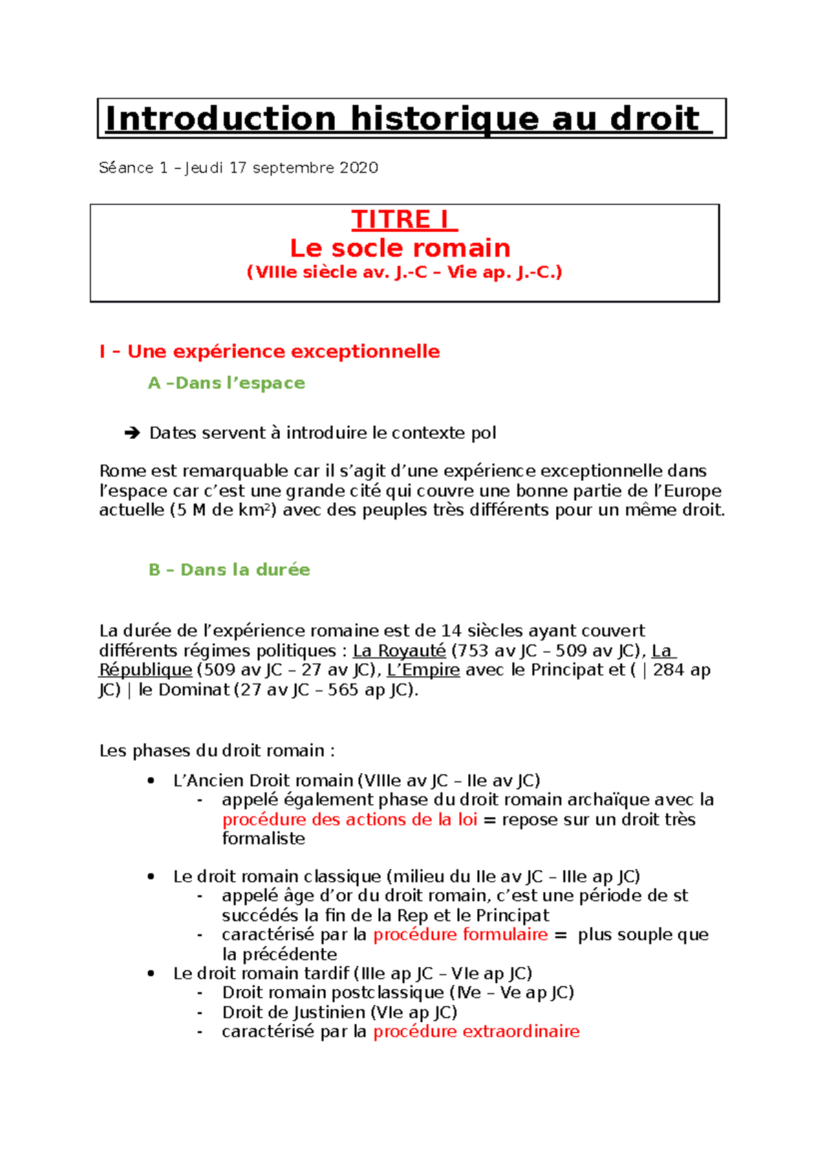 Chapitre I - cm science po droit - Introduction historique au droit Séance 1 – Jeudi 17 ...