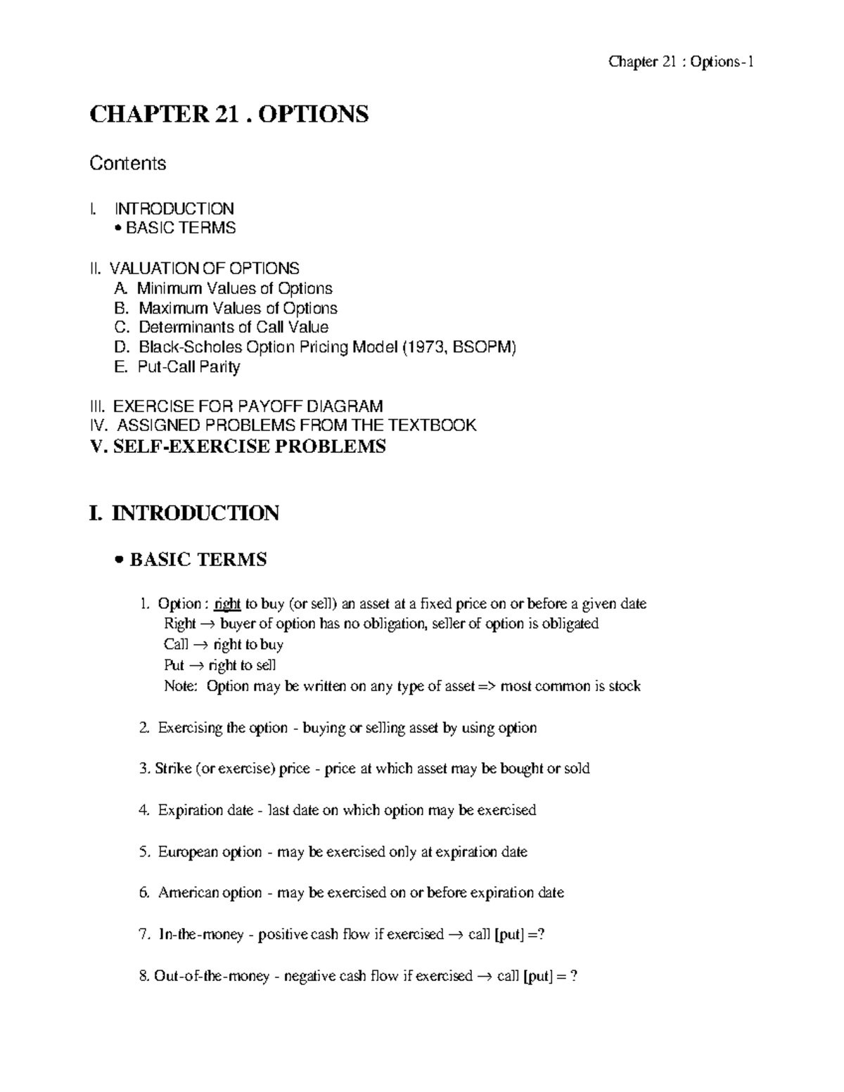 Ch 21 - Chapter 21 - CHAPTER 21. OPTIONS Contents I. INTRODUCTION ...