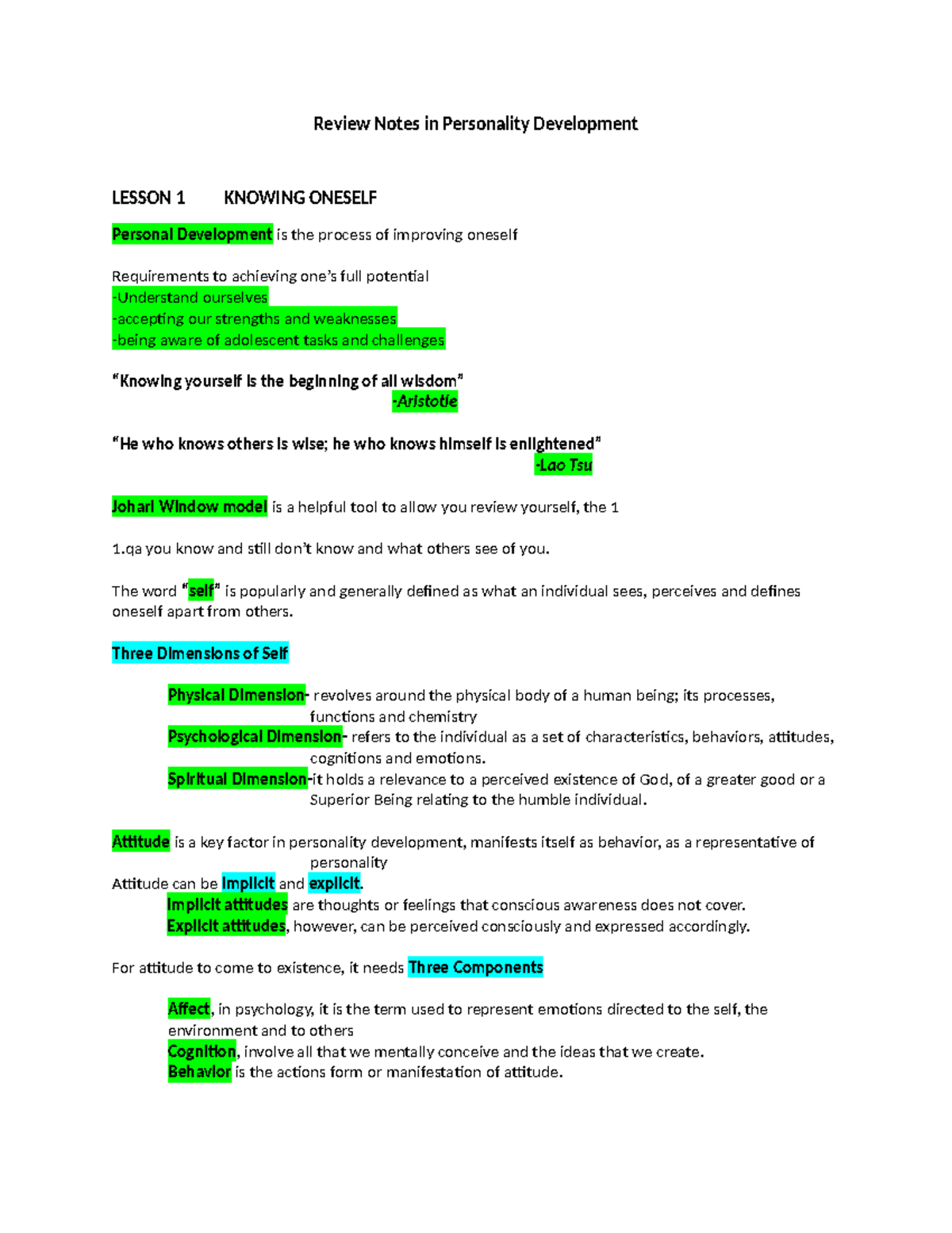 PER DEV REV - Drafting Informations - Review Notes in Personality ...