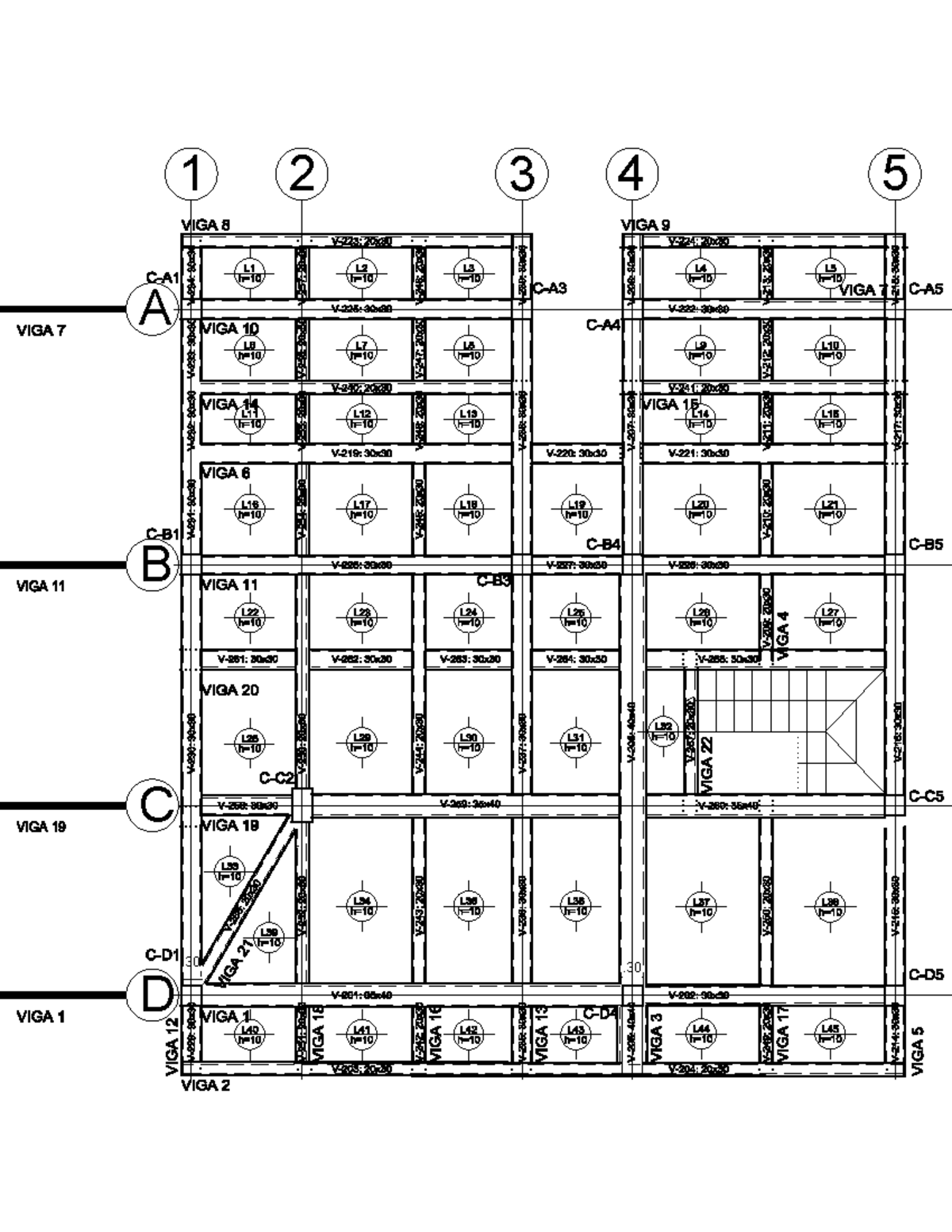 Plano General - Viga rectificada - 1 2 3 4 5 VIGA 8 VIGA 9 20x30 20x30 L2 L4 L5 L1 L3 VIGA 7 A ...