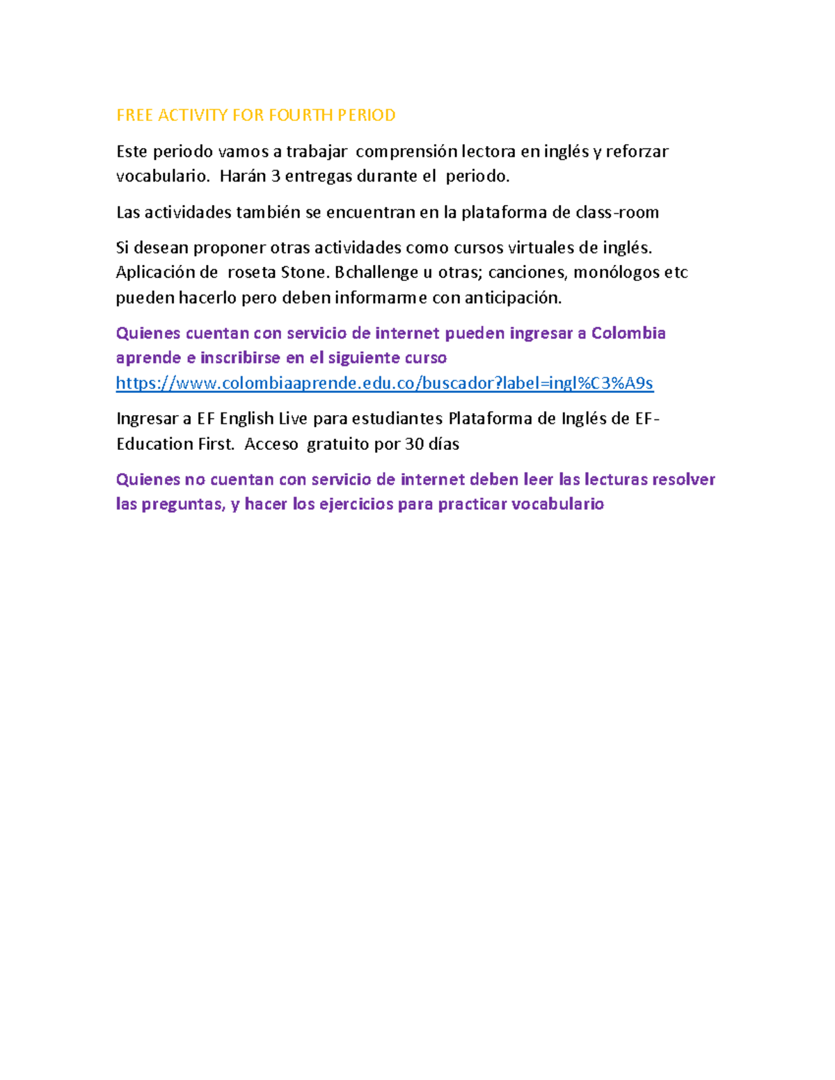 Free english activity. 8th - FREE ACTIVITY FOR FOURTH PERIOD Este ...