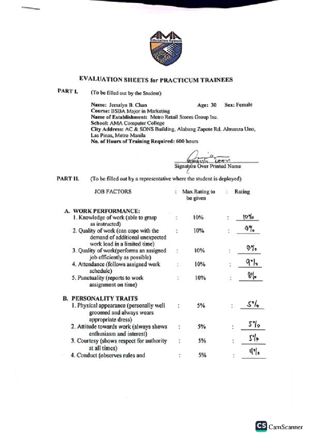 Evaluation sheets-compressed - AMA Education System EVALUATION SHEETS for PRACTICUM TRAINEES ...