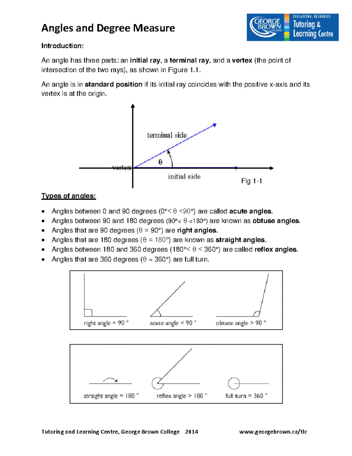 Angles and degree measure - Angles and Degree Measure Tutoring and ...