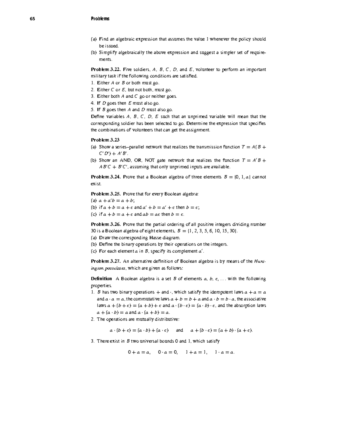 Z.kohavi Switching and finite Automata theory-2 - 65 Problems (a) Find an algebraic expression ...