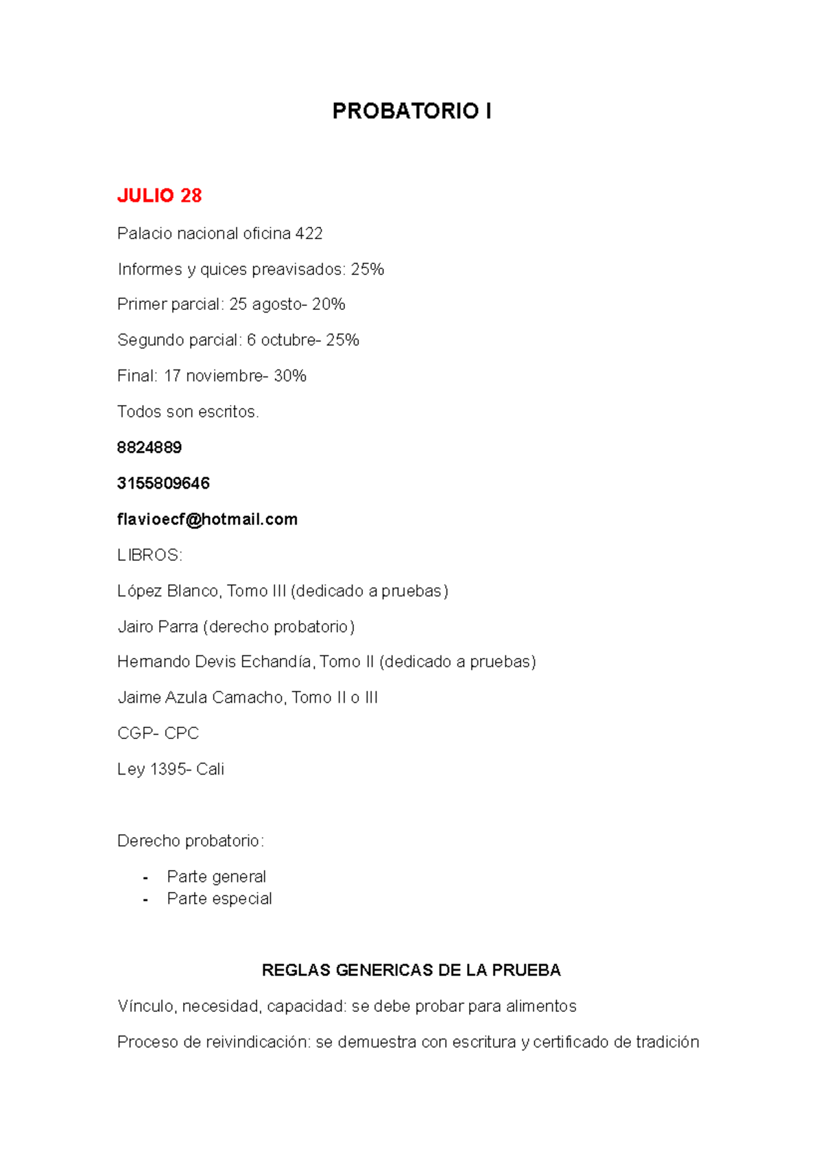 Probatorio I - PROBATORIO I JULIO 28 Palacio nacional oficina 422 ...