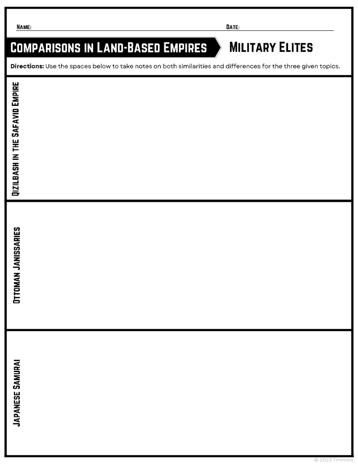 MCQ Bell Ringer Handout graphic - NAME: DATE: COMPARISONS IN EMPIRES ...