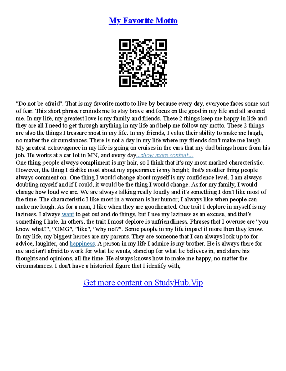 Short Essays For Students - My Favorite Motto "Do not be afraid". That ...