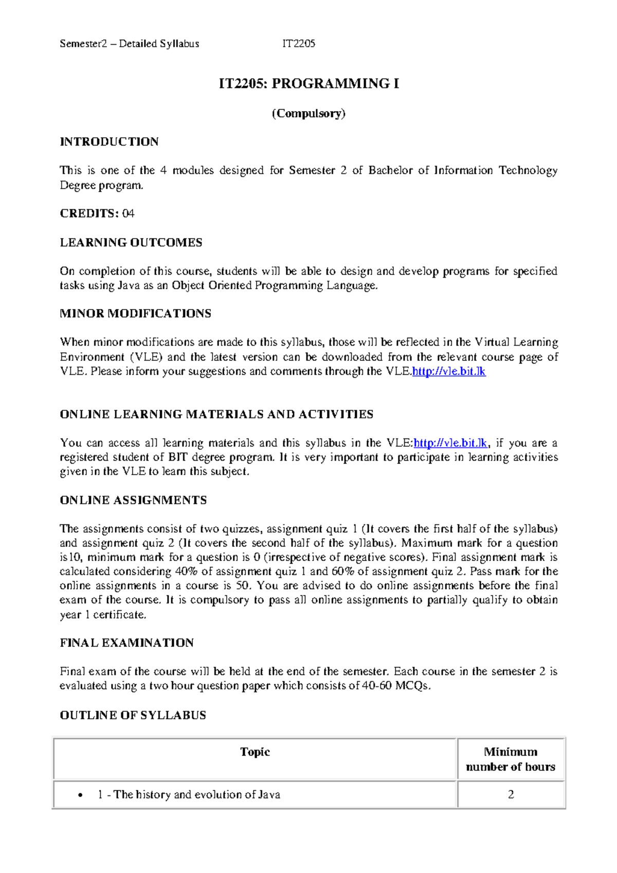 IT2205 Programming 1 V2 - IT2205: PROGRAMMING I (Compulsory ...