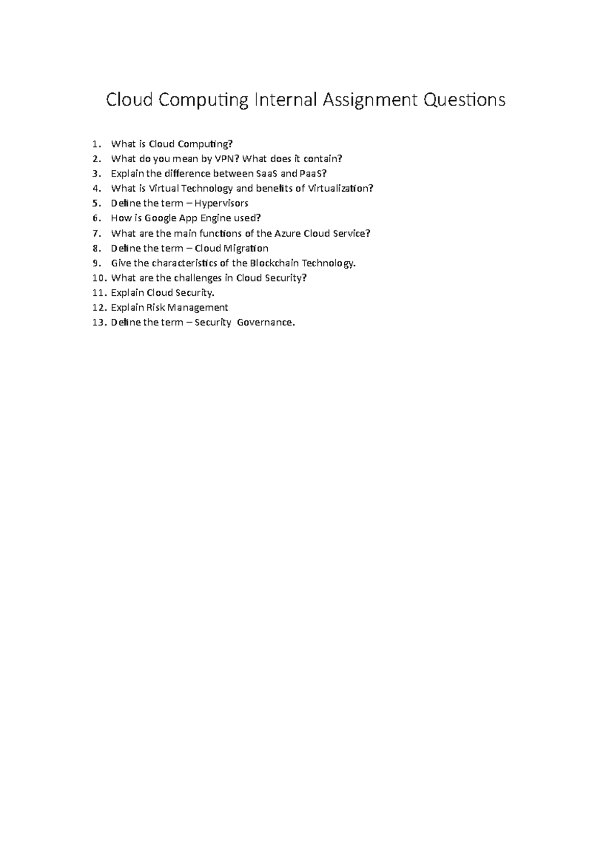 Cloud Computing Internal Assignment Questions - What are the challenges ...