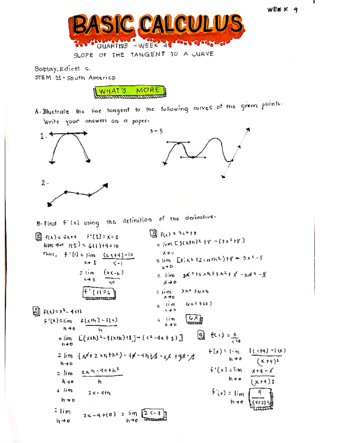 Basic Calculus- Quarter 3-WEEK 4-Slope of the Tangent to a Curve - STEM ...