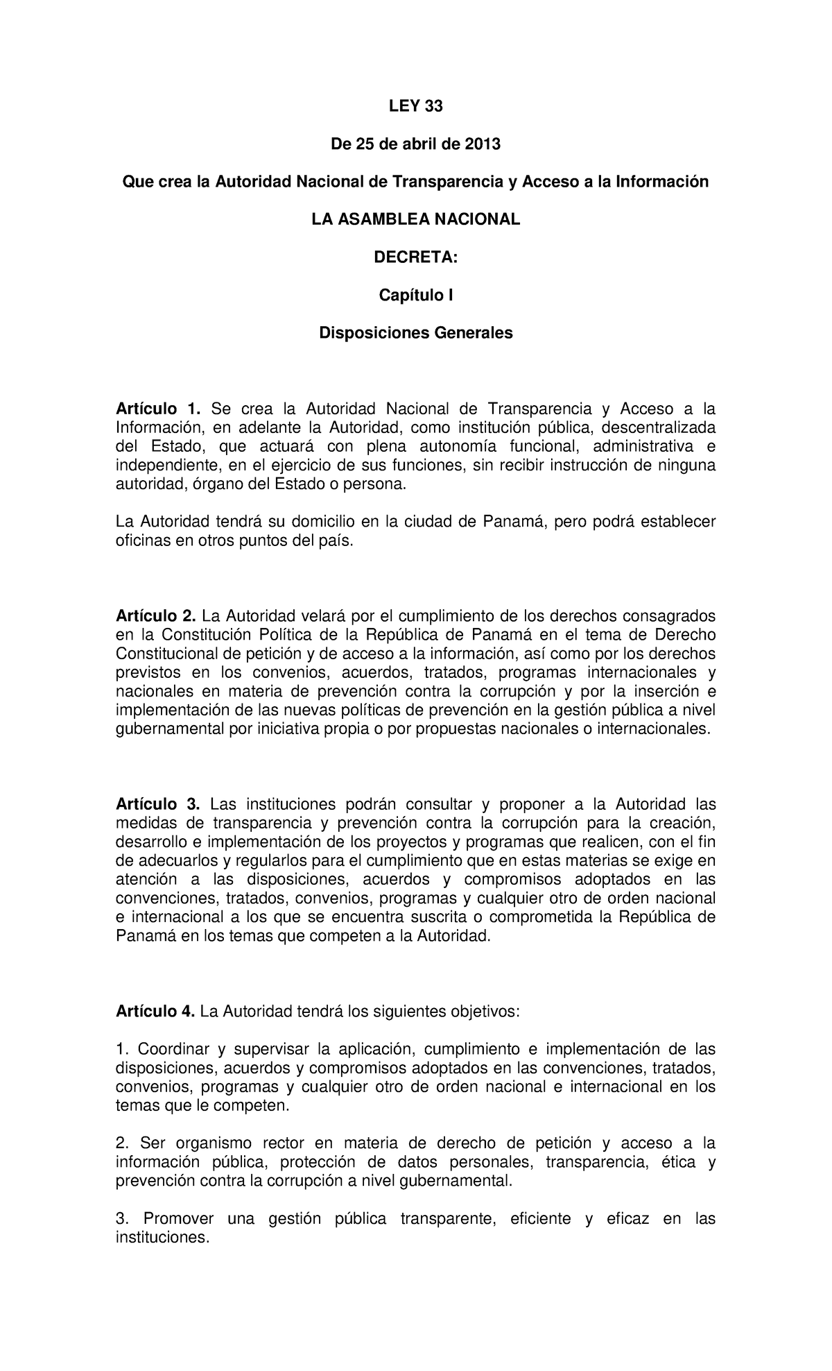 Ley33-25-abril-2013 1 - LEY 33 De 25 de abril de 2013 Que crea la ...