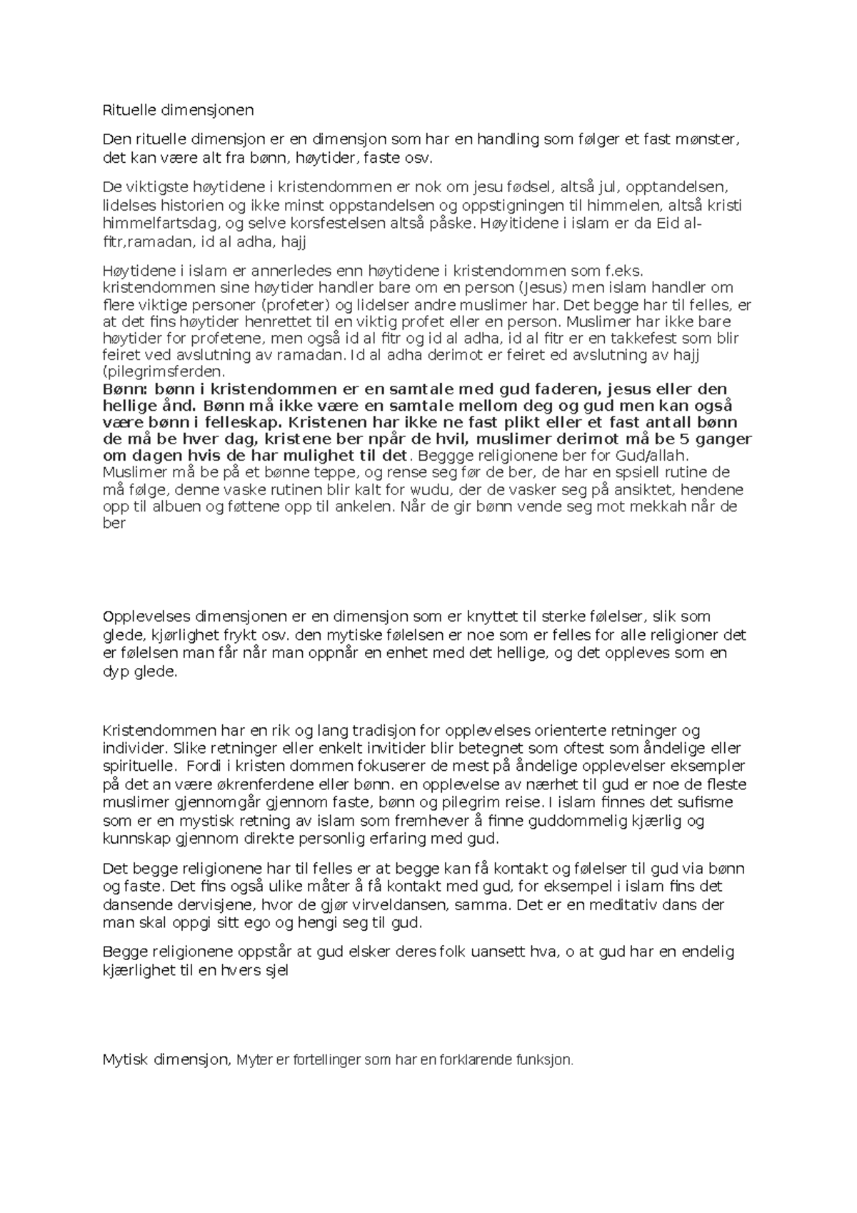 Islam og kristendommen - Rituelle dimensjonen Den rituelle dimensjon er ...