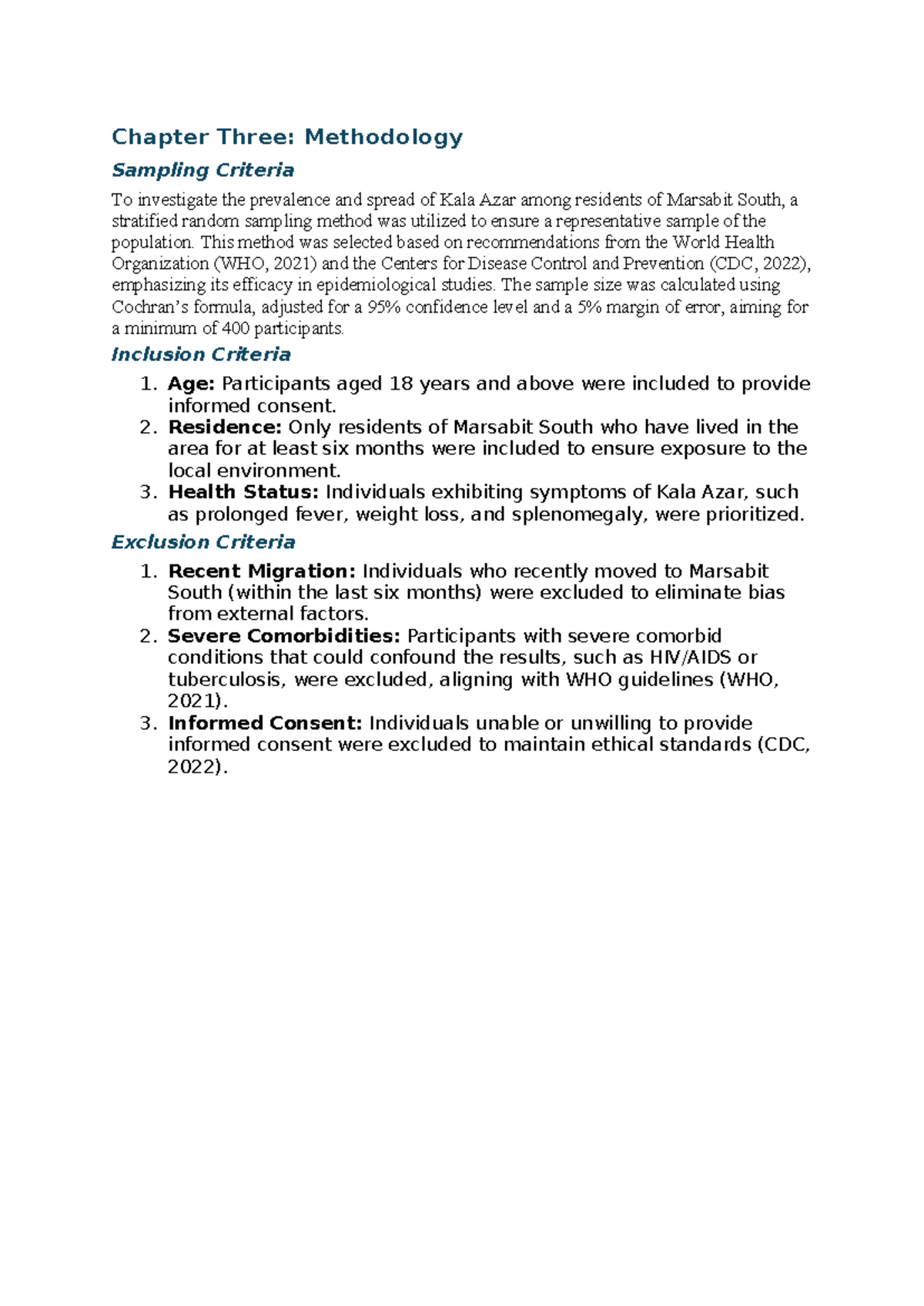 Sampling Criteria,inclusions and exclusions - Chapter Three ...
