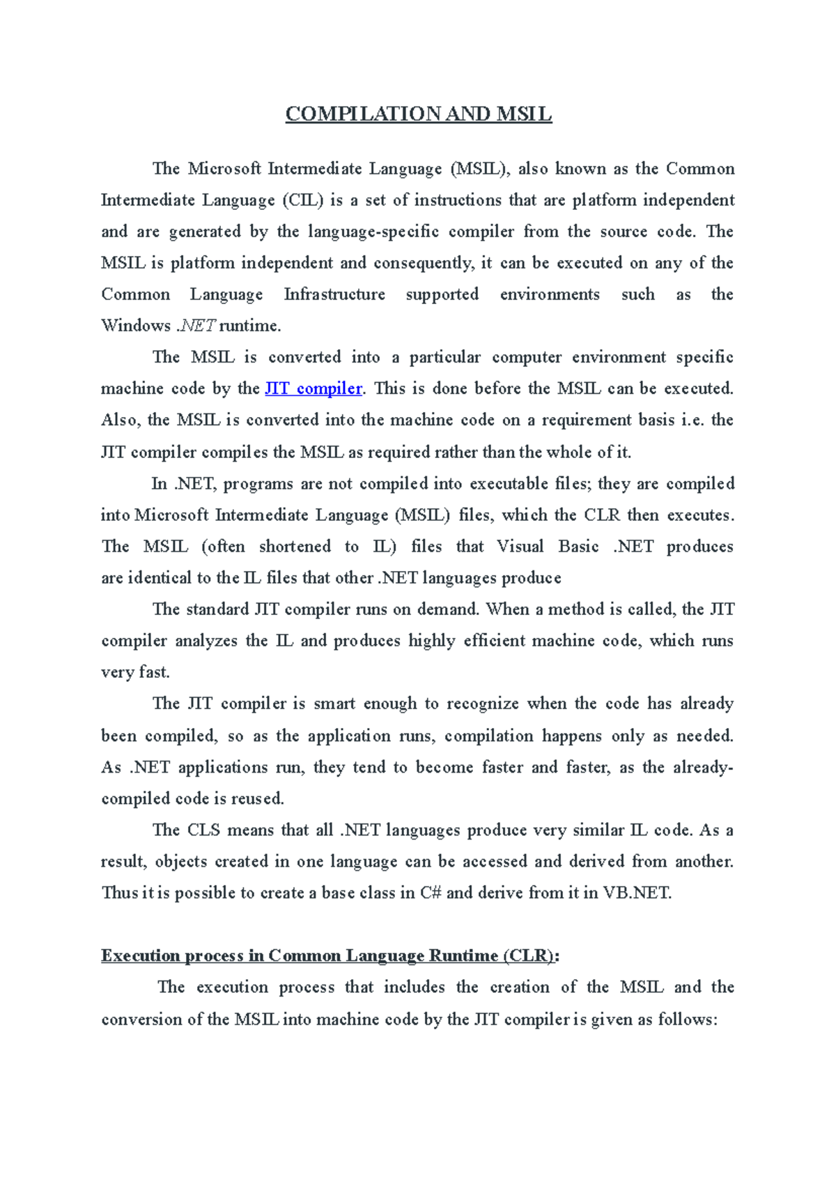 Compilation AND MSIL - notes for exams - COMPILATION AND MSIL The ...