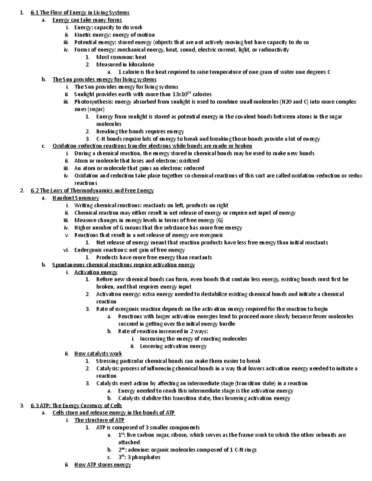 Metabolism 1 Notes - activation energy, catalysts, ATP, enzymes - 1. 2 ...