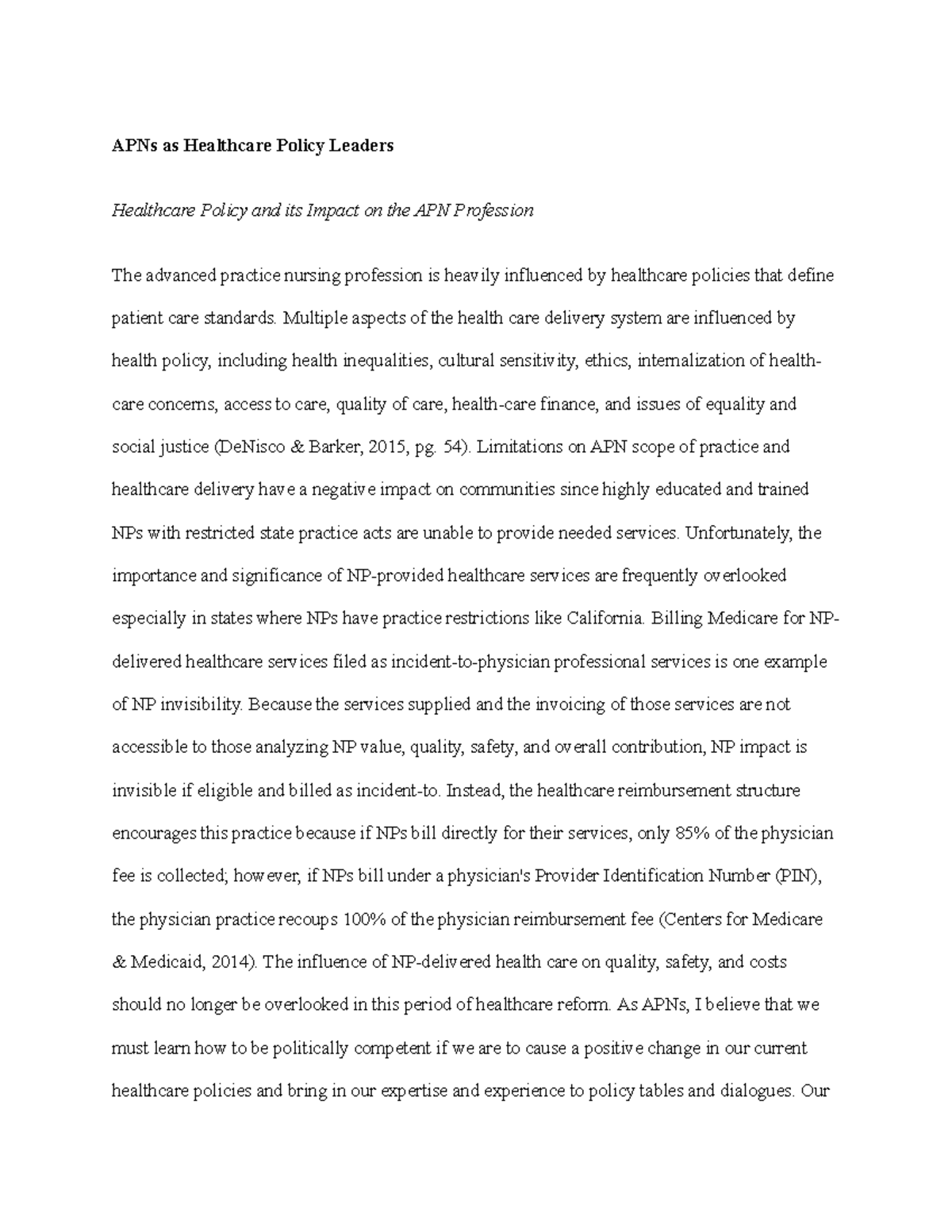 W7 - APNs as Healthcare Policy Leaders - APNs as Healthcare Policy ...